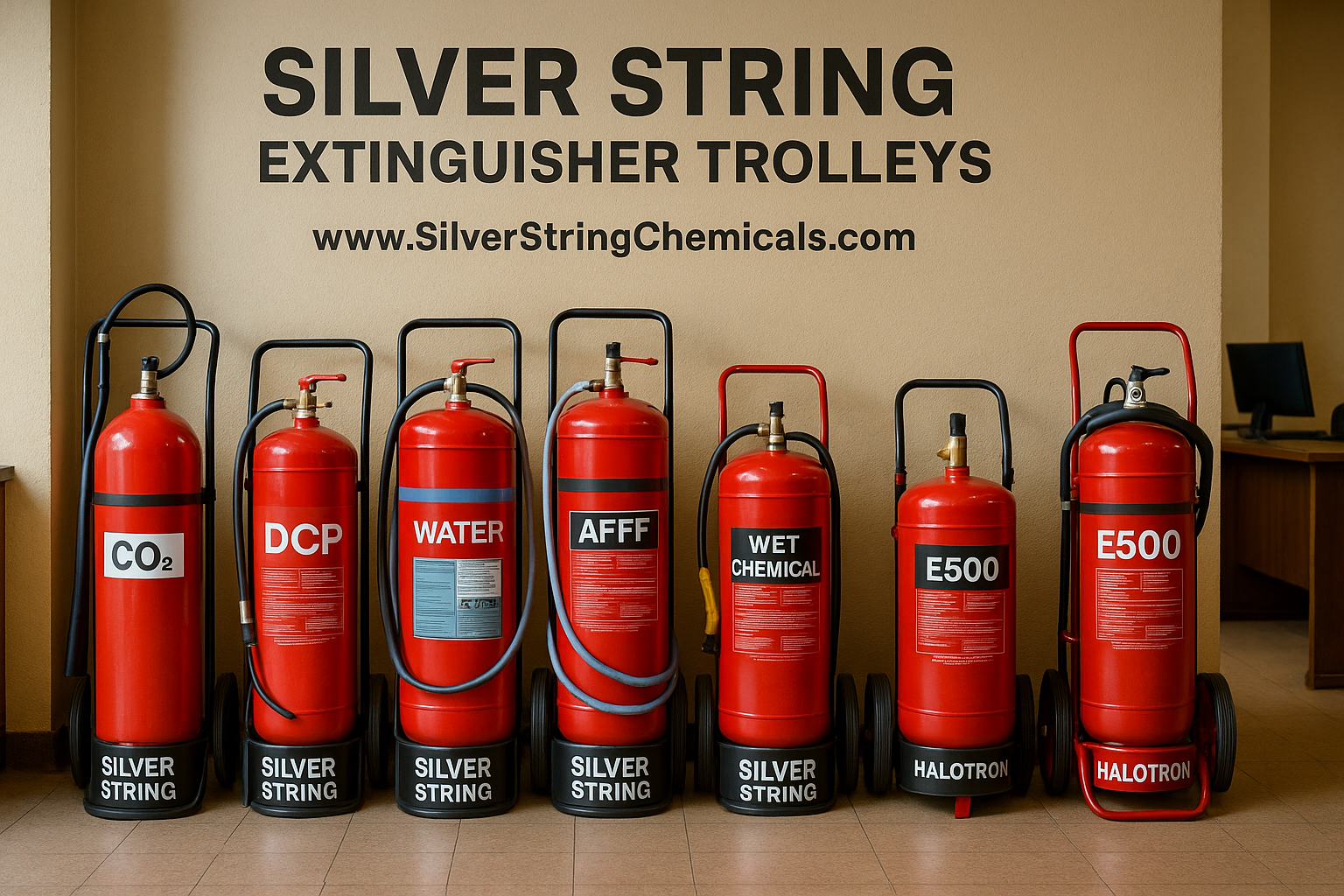 DCP 25kg Extinguisher Trolly - Silver String Safety