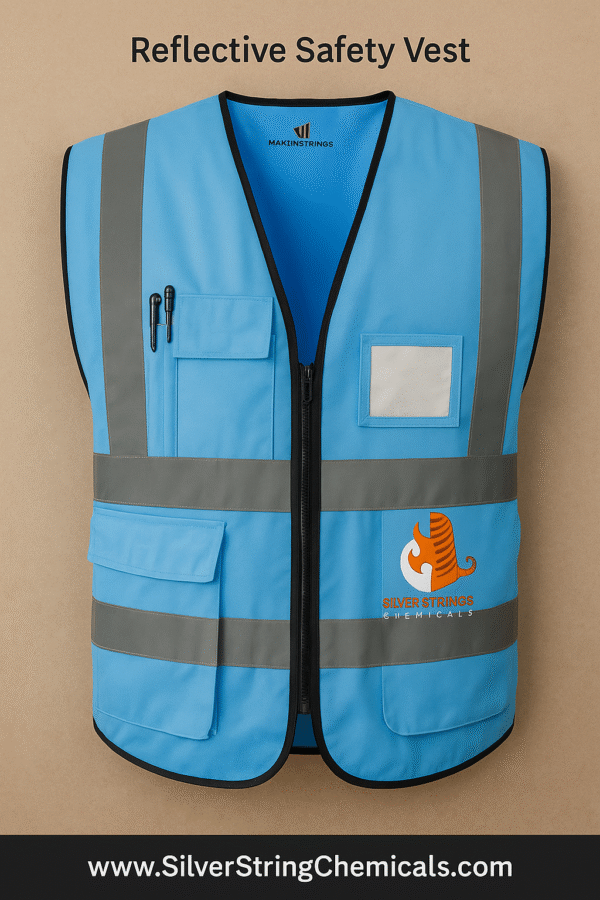 Blue Safety Vest Jacket - Silver String Chemicals & Textile