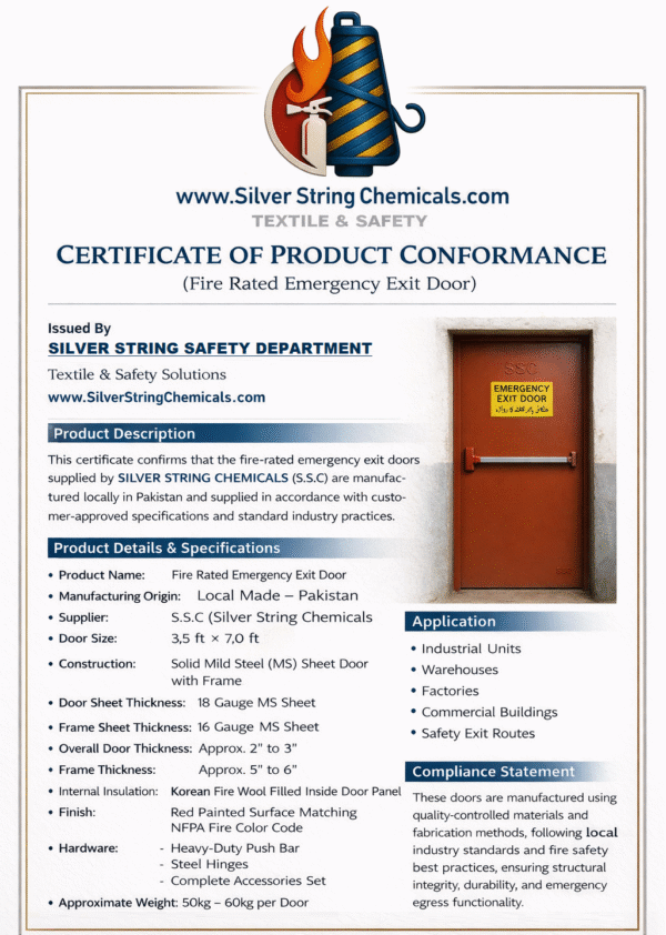 Fire rATED Exit Door 3.5x7ft Emergency Push Type SSC