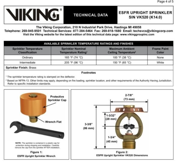 Viking ESFR Upright Sprinkler VK520 K14 SSC